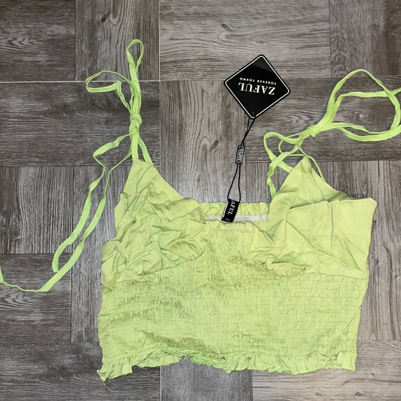 Zaful | Tops | Zaful Tie Shoulder Smocked Frilled Cami Top Light Green ...